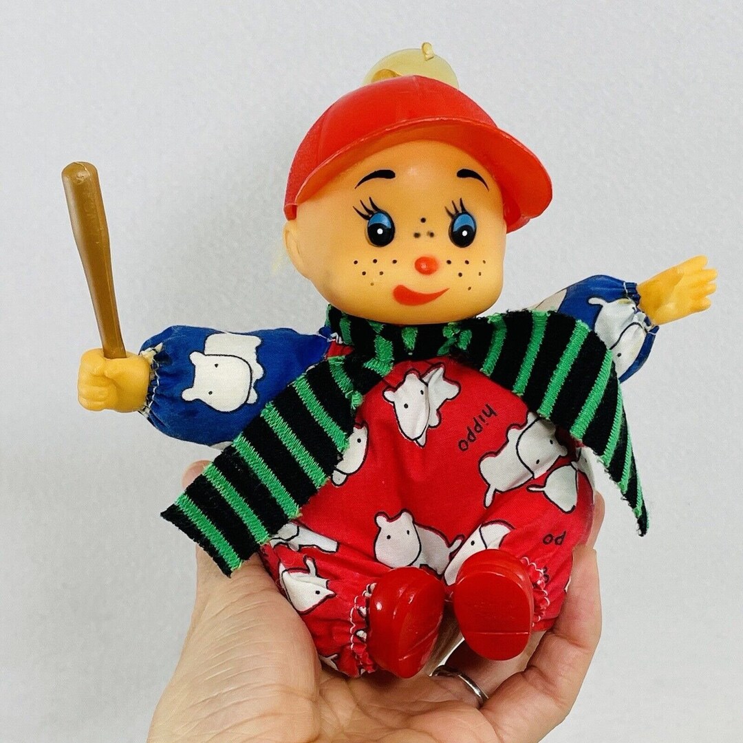 Vintage Baby Baseball Player Doll Bat Hat Hippo Toy Suction Hang ...
