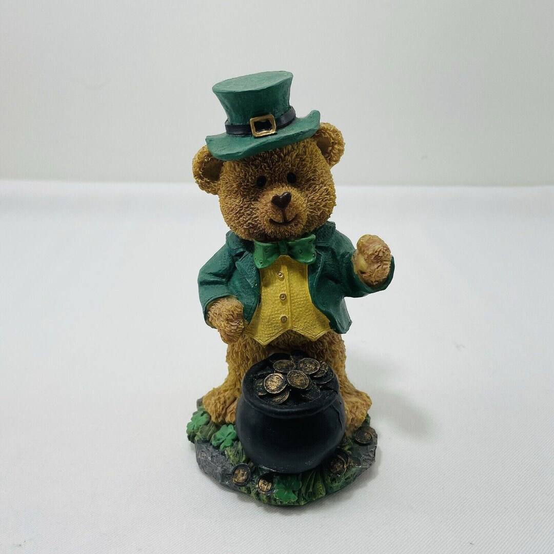Irish Leprechaun Teddy Bear Figurine Gold Pot Money Coin Bucket ...
