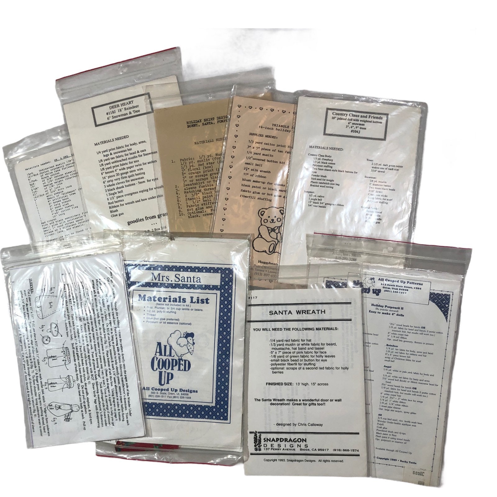 Vintage Pattern Mixed Lot Assortment Roly Poly Kits Santa Claus Doll ...
