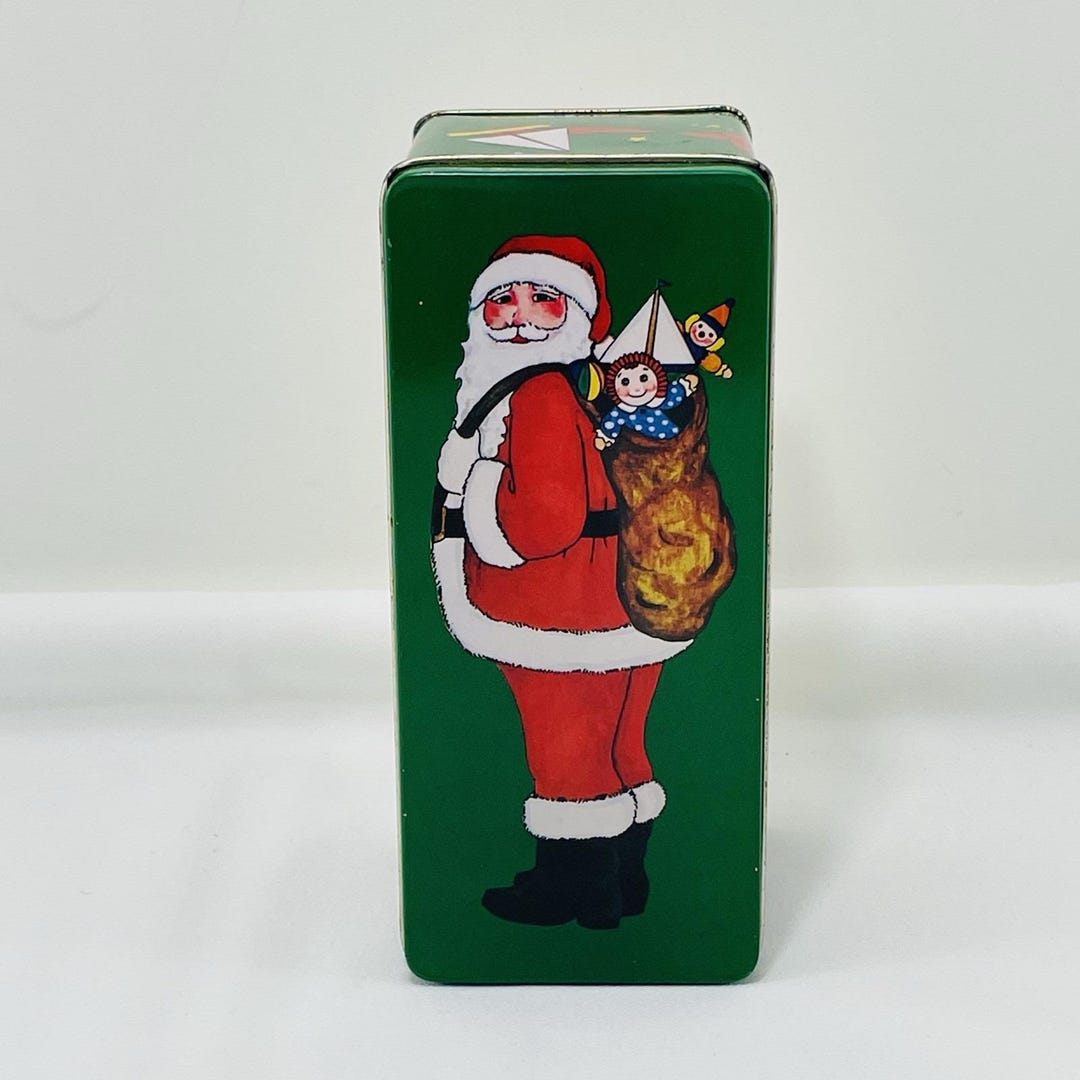 Vintage 1982 Lynn Gates Christmas Santa Tin Box Storage Rectangular ...