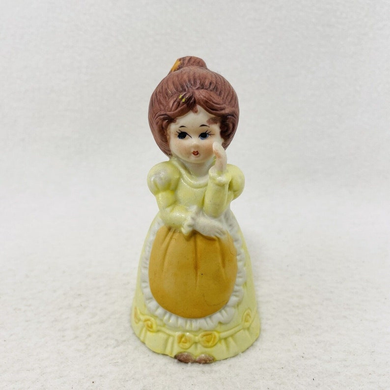 Vintage Jasco Bell Figurine Porcelain 4” Woman Country Western Yellow ...