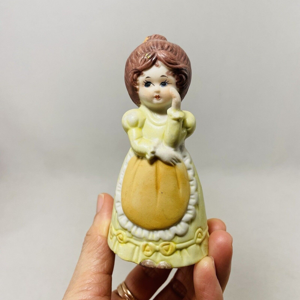 Vintage Jasco Bell Figurine Porcelain 4” Woman Country Western Yellow ...