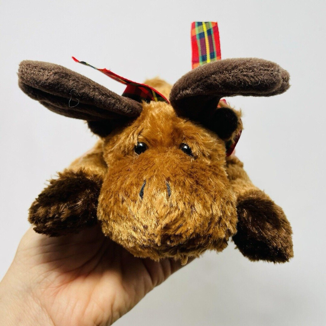 Russ Mookie Plush Toy Christmas Moose Reindeer 8” Brown Bow Ribbon ...
