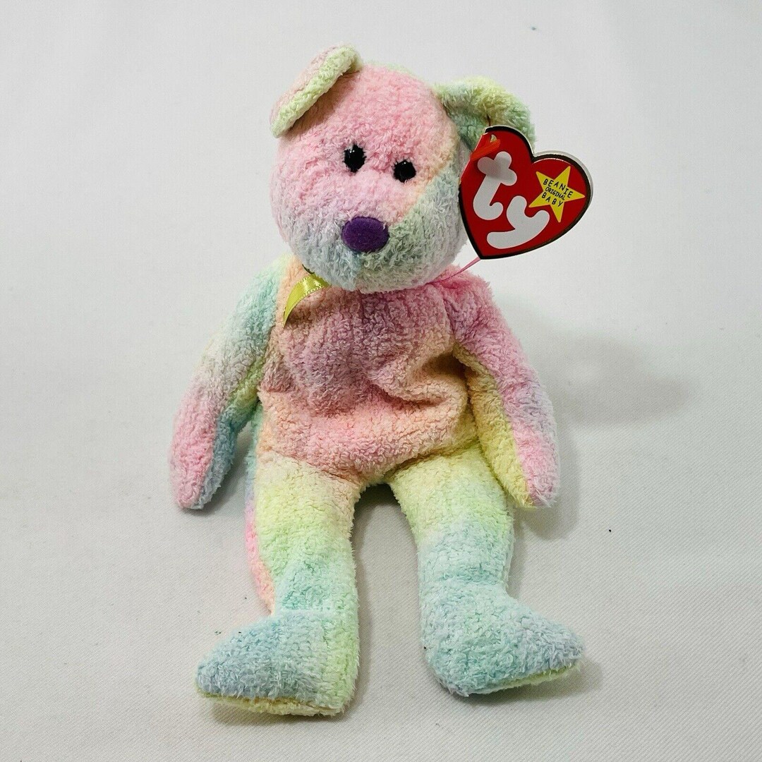 Vintage Ty Beanie Groovy Teddy Bear Plush Toy Tie Dyed Rainbow Candy ...