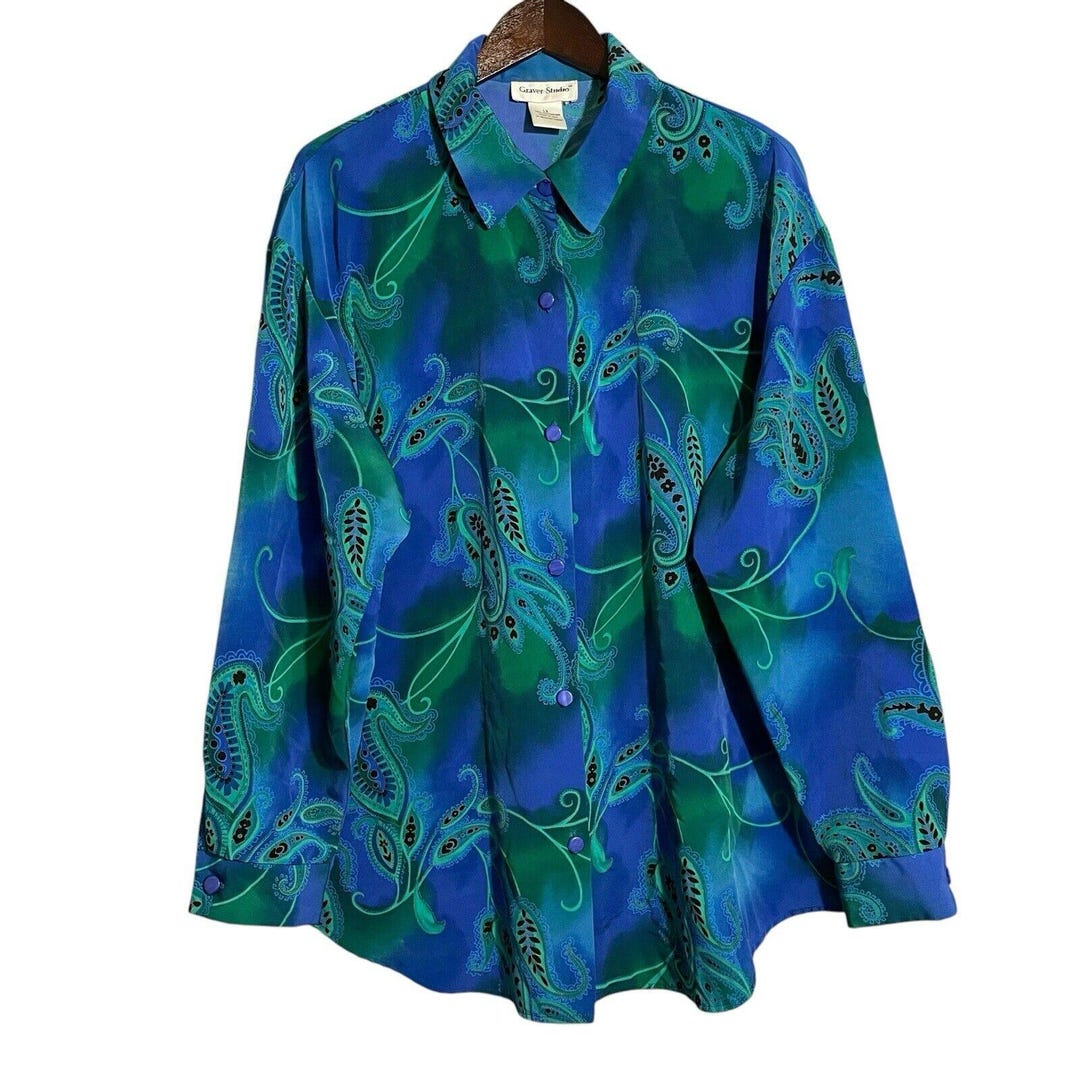 Vintage Graver Studio Blouse Paisley Button Shirt Women Size 1X Retro ...