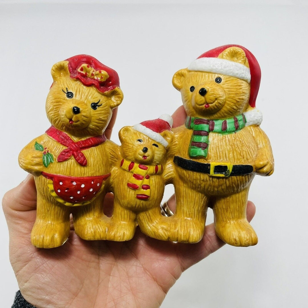 Vintage Russ Christmas Teddy Bear Family Figurine Figure Santa Hat Mom ...