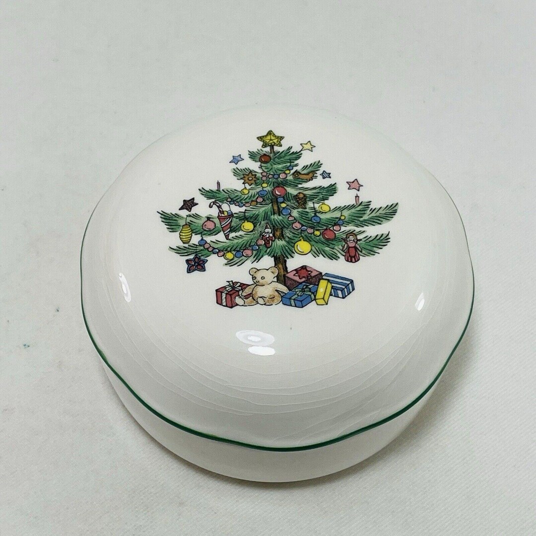 Vintage Nikko Christmas Tree Trinket Box Lid Cover Storage Candy Bear ...
