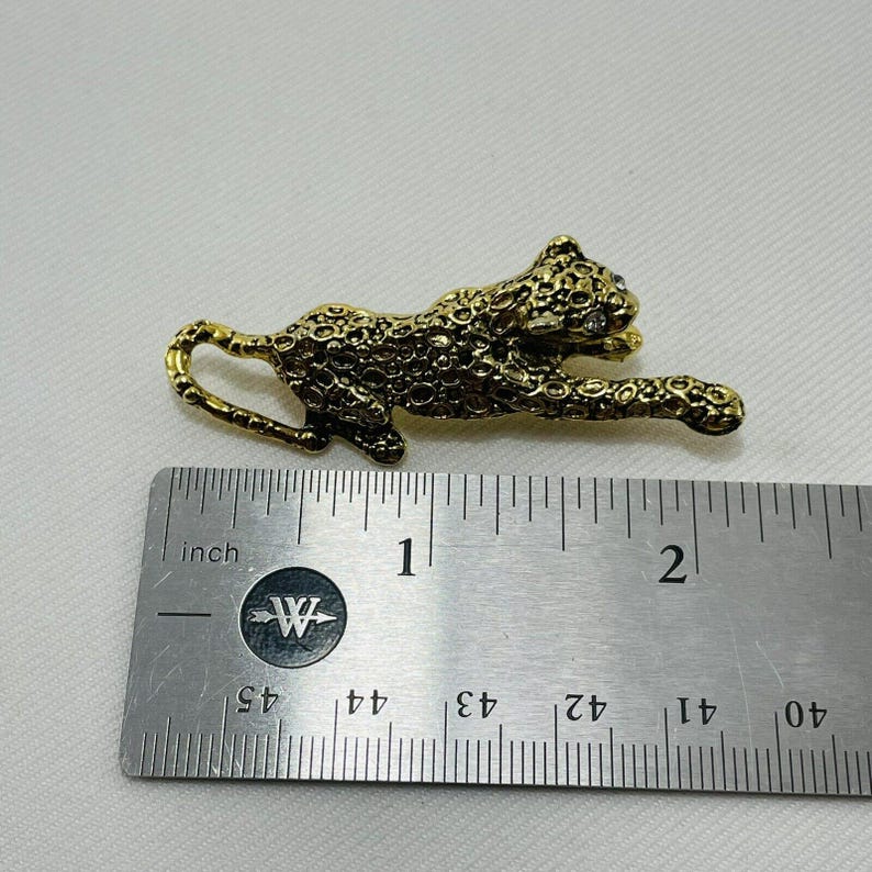 Panther Leopard Cheetah Brooch Rhinestone Safety Pin 2” Crystal 3D ...