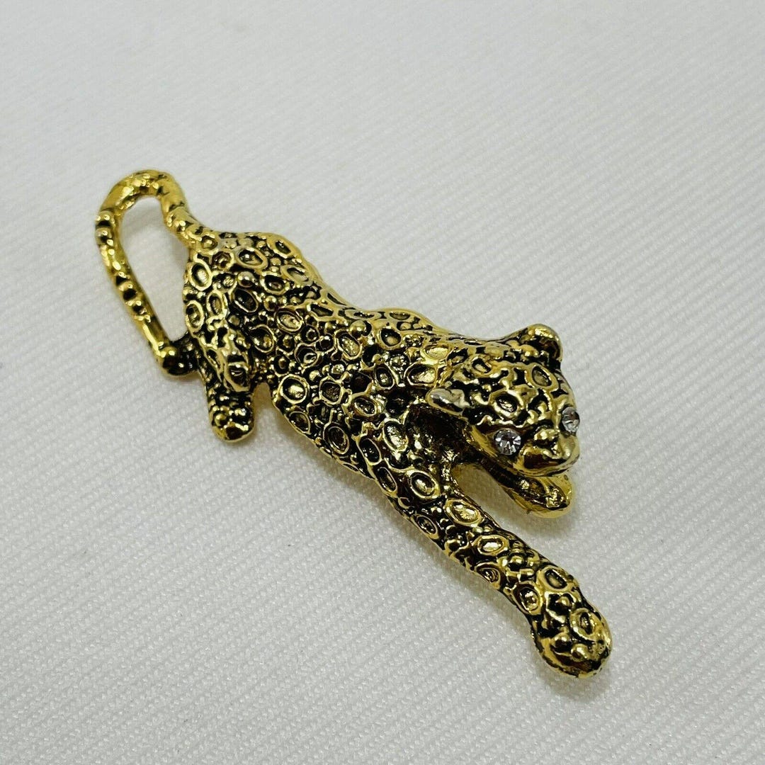 Panther Leopard Cheetah Brooch Rhinestone Safety Pin 2” Crystal 3D ...