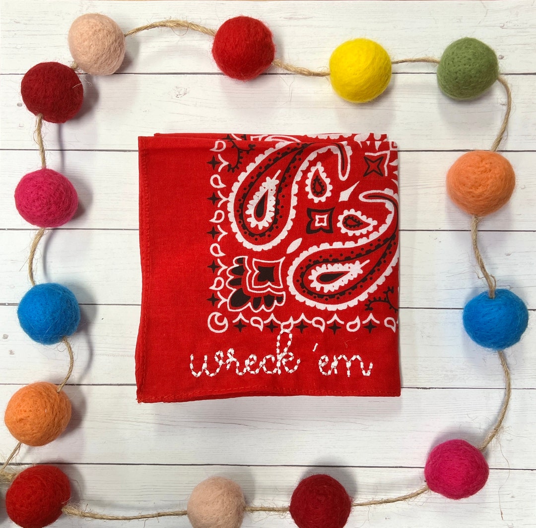 Wreck ‘em Embroidered Red Bandana Headband Necktie College Spirit Game ...