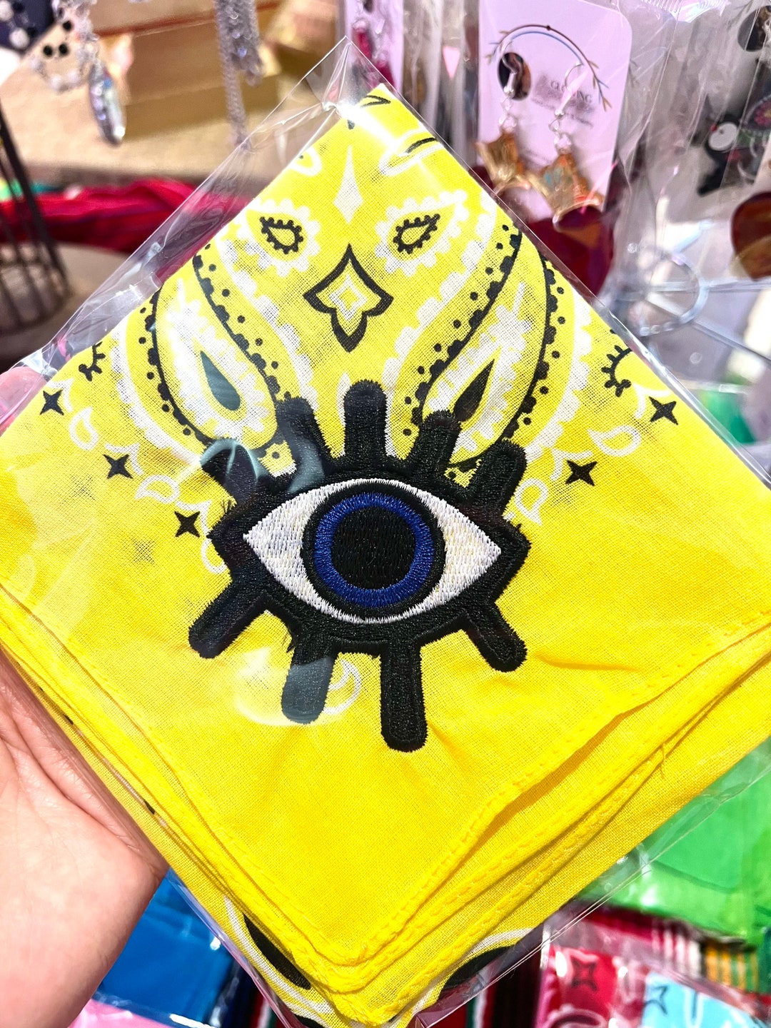Embroidered Evil Eye Bandana, Ojo Bandana, Head Bandana, Neck Bandana ...