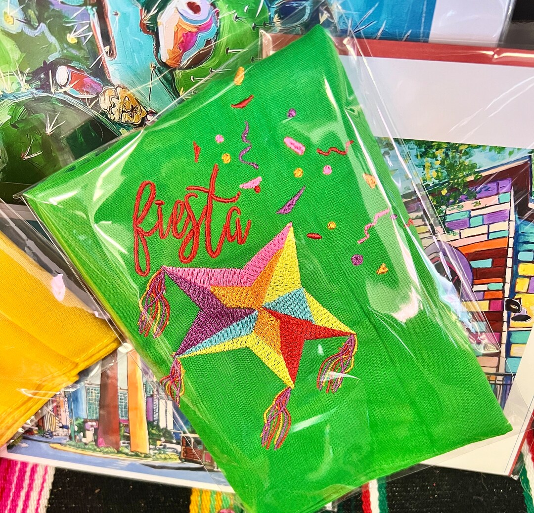 Green Fiesta Pinata Embroidered Bandana, Neck Bandana, Head Kerchief ...