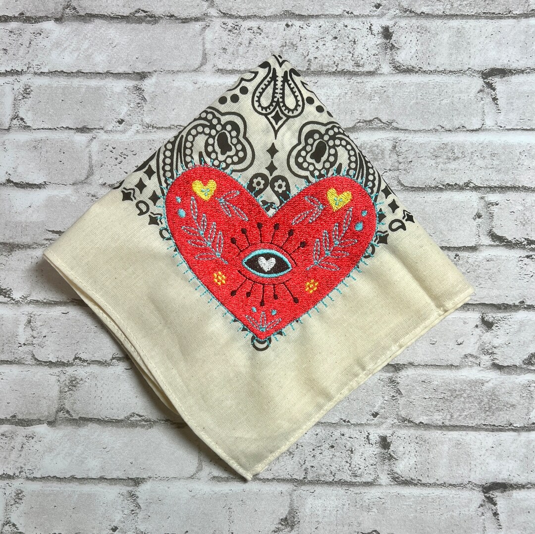Boho Heart Eye Embroidered Bandana Head Kerchief Necktie Tote Accessory ...