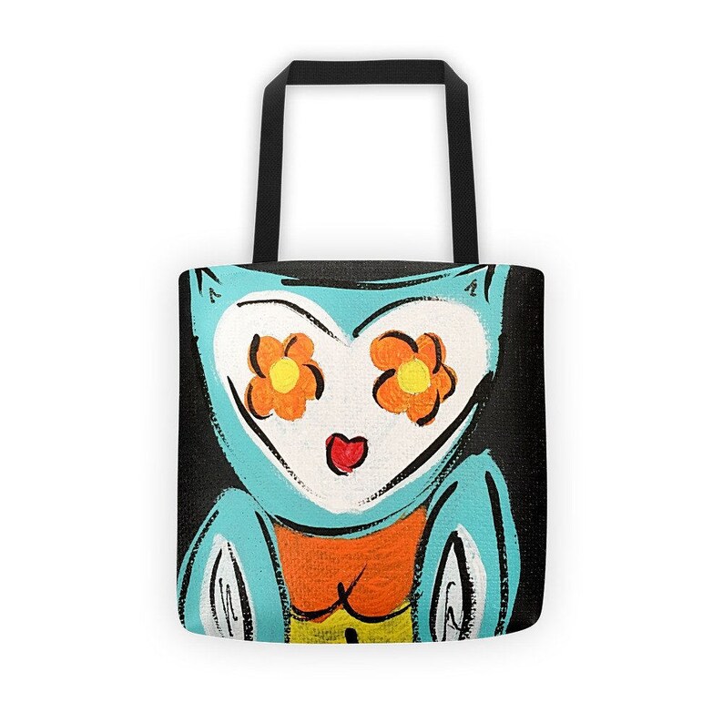 Owl Tote Bag, Owl Tote, Owl Bag, Teal Owl, Sugar Skull Owl, Art Tote ...