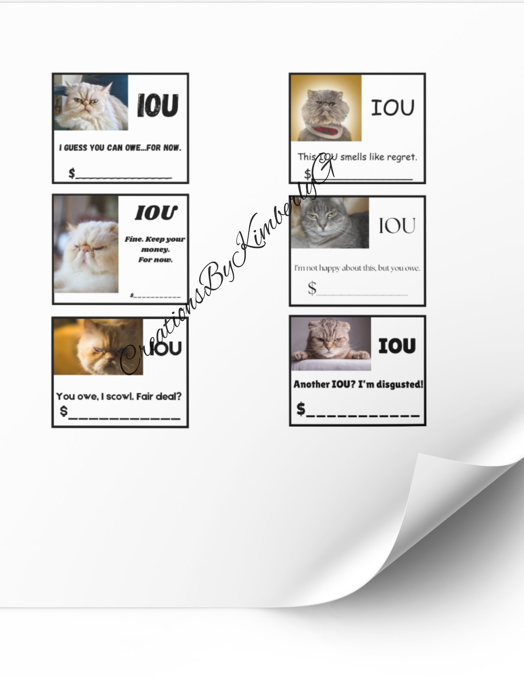 Printable IOU Grumpy Cat Style | PDF IOU Cards Set of 6 | Savings ...