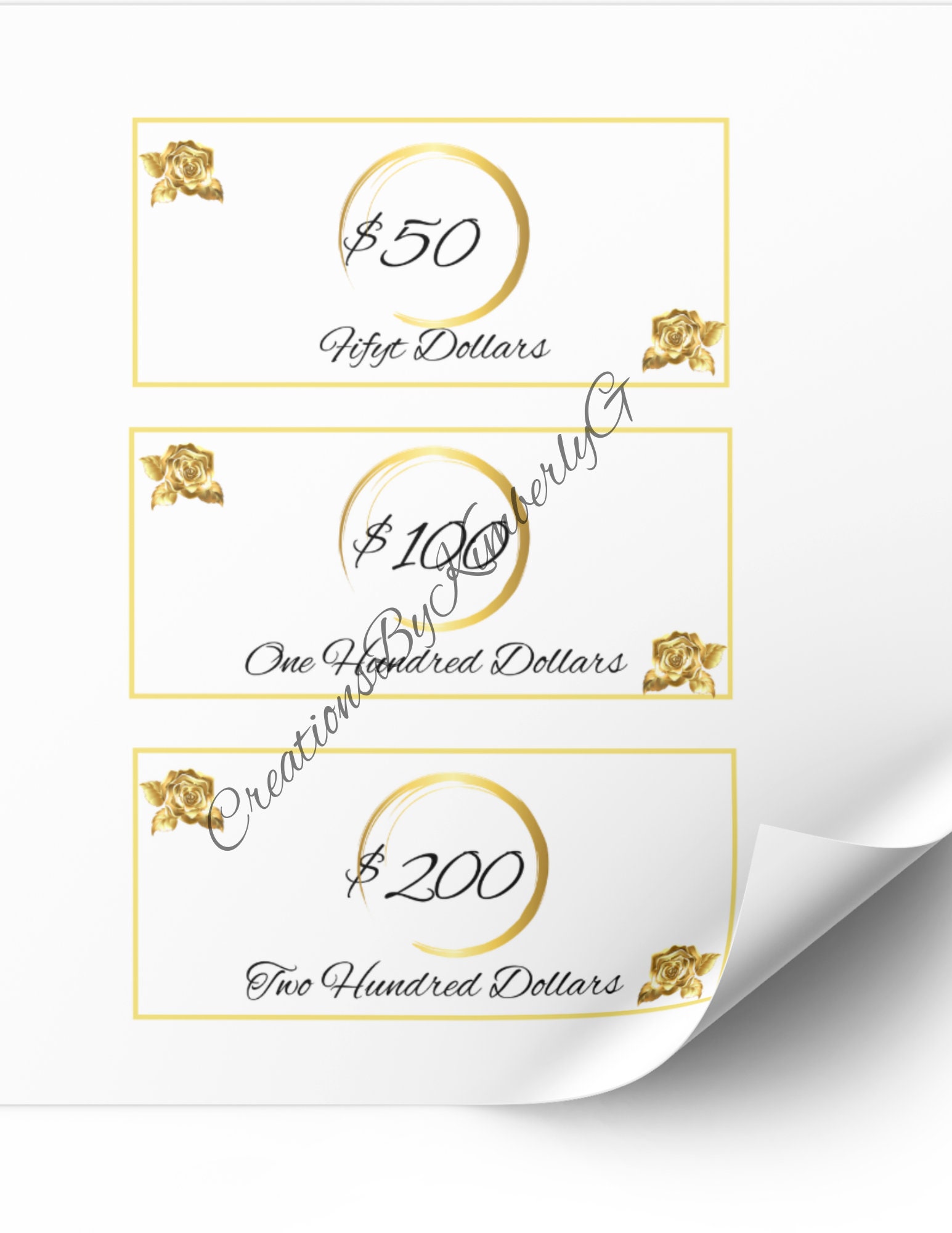 Printable Money Placeholders | Gold Money Placeholders for A6 Budget ...