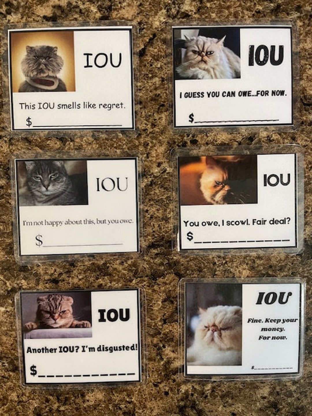 Grumpy Cat Ious | IOU Cash Envelope Slip Placeholders | I Owe You Cards ...