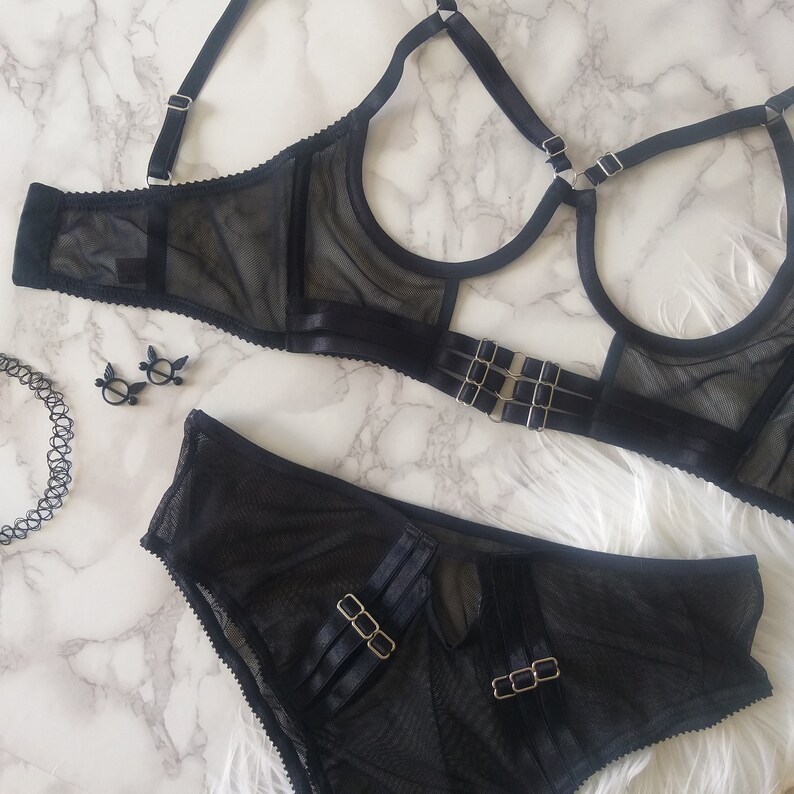 Cupless Bra Mesh Lingerie Set Sheer Lingerie Crotchless Etsy