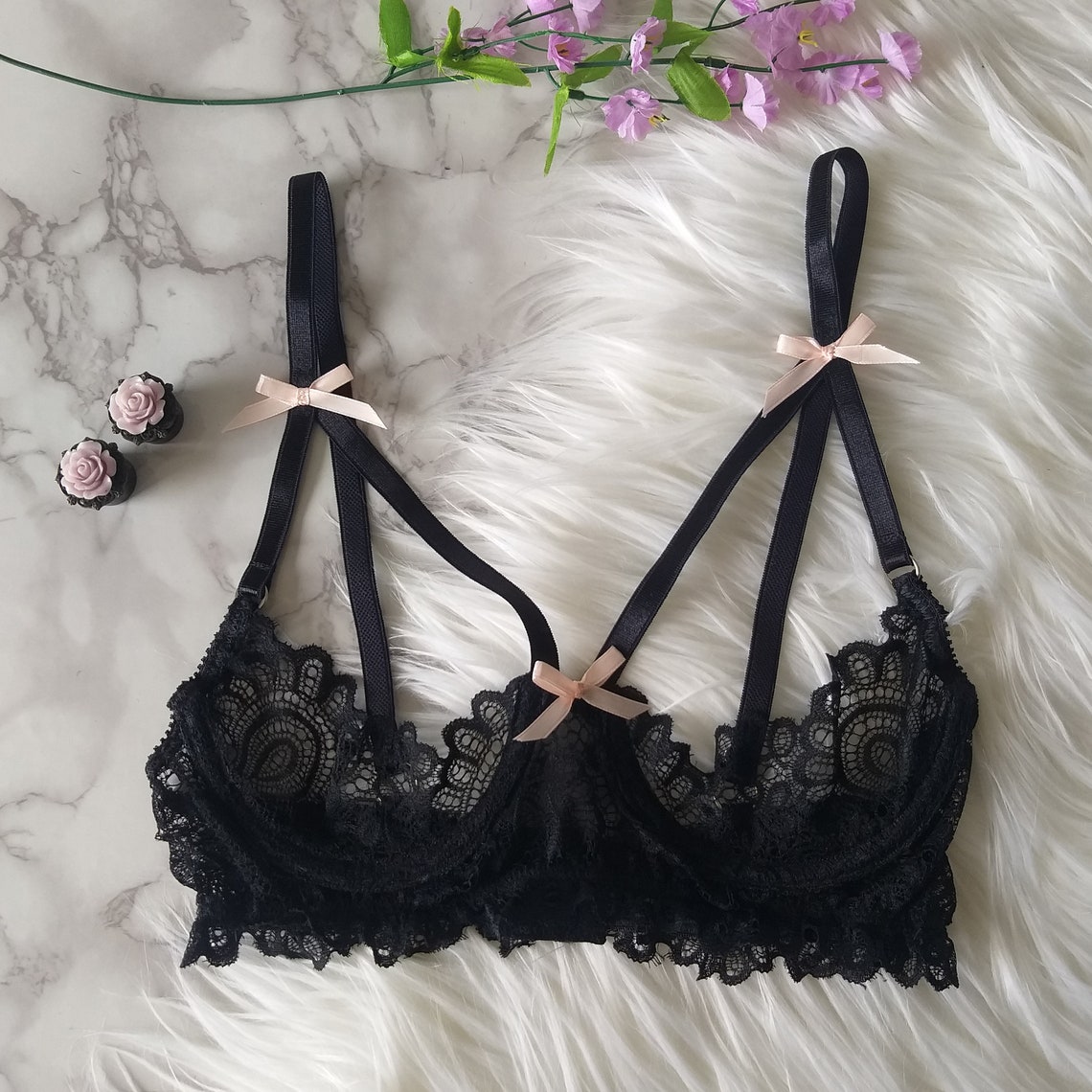 Open Cup Bra Strappy Bralette Cuarter Cup Harness Lingerie Etsy