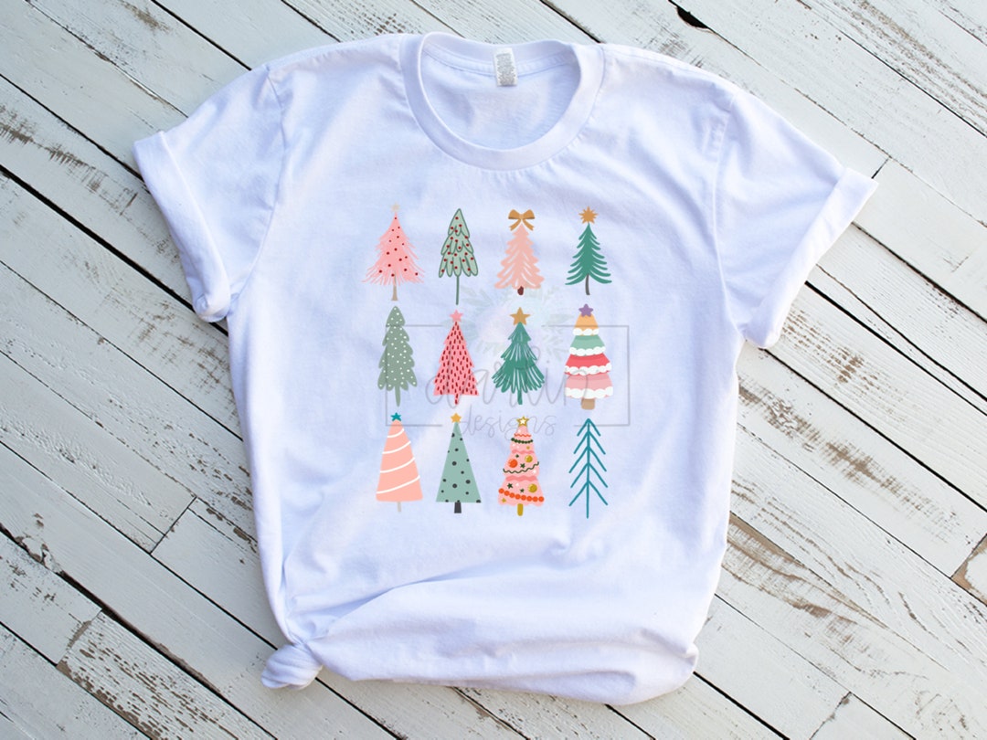 Pink Green Gold Christmas Trees Shirt Christmas Tshirt PNG Designs Png ...