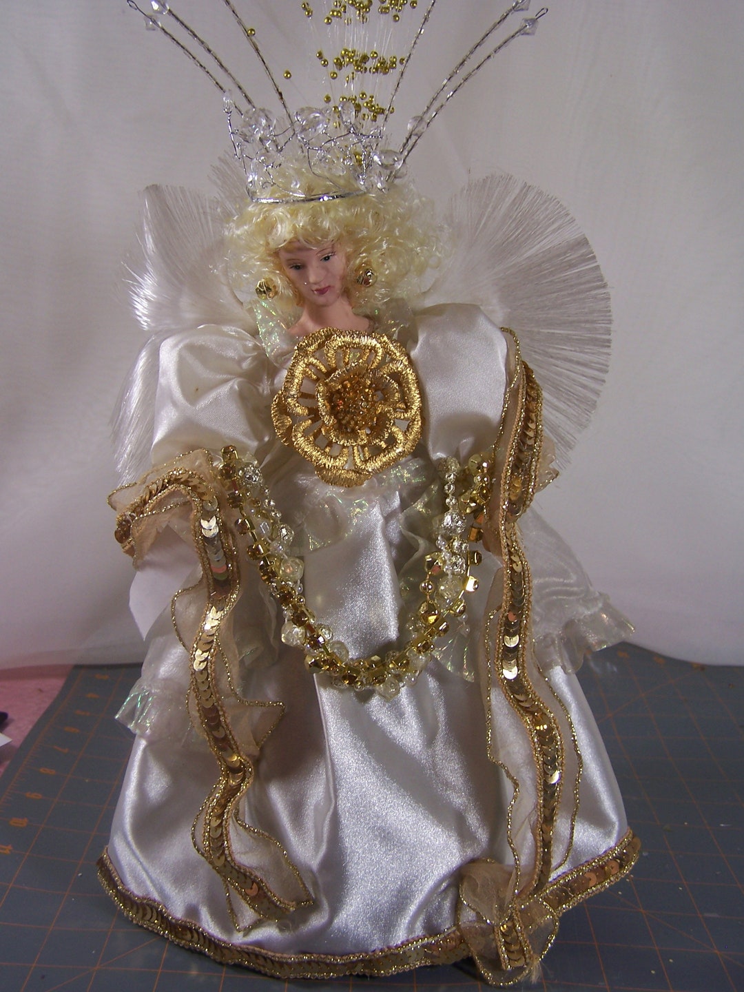 Elegant, One of a Kind Angel W/crystal Crown. Gold Sequins Jeweled ...