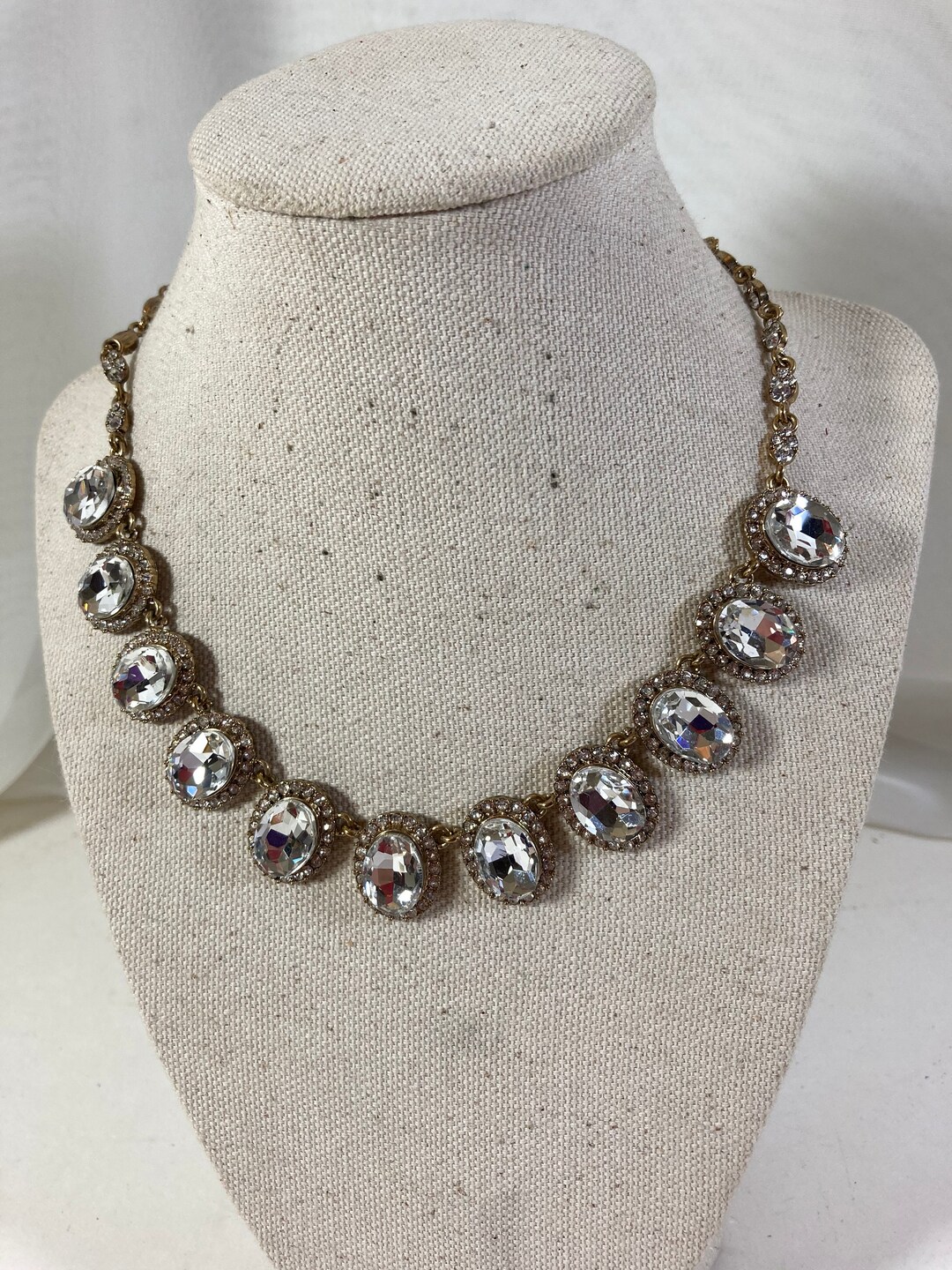 16" Natasha Necklace Collar Dazzling Large Oval Faceted Rhinestone Gems ...