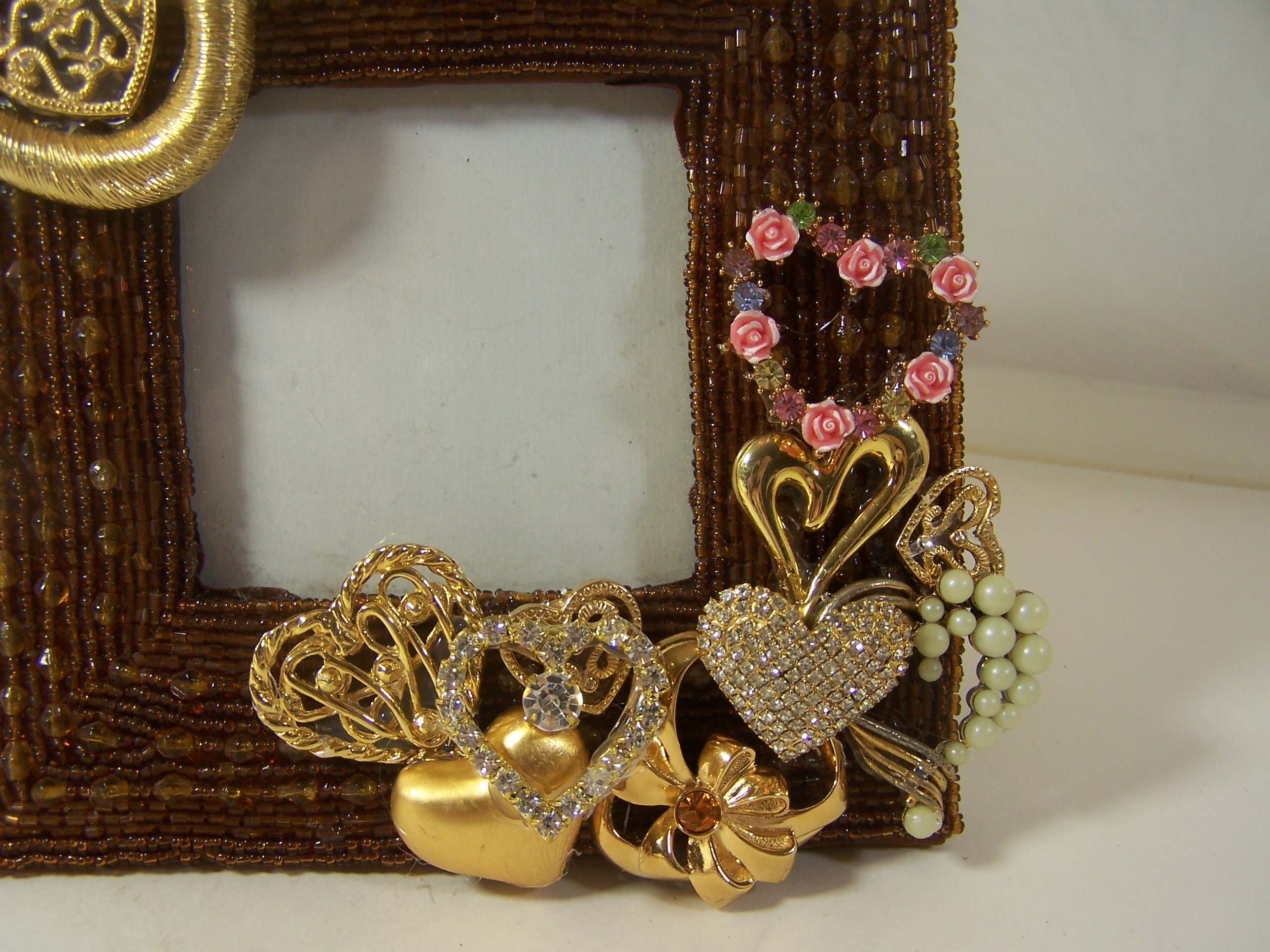 6l X 6w Brown Glass Beaded Picture Frame W/a Collection of Jeweled ...