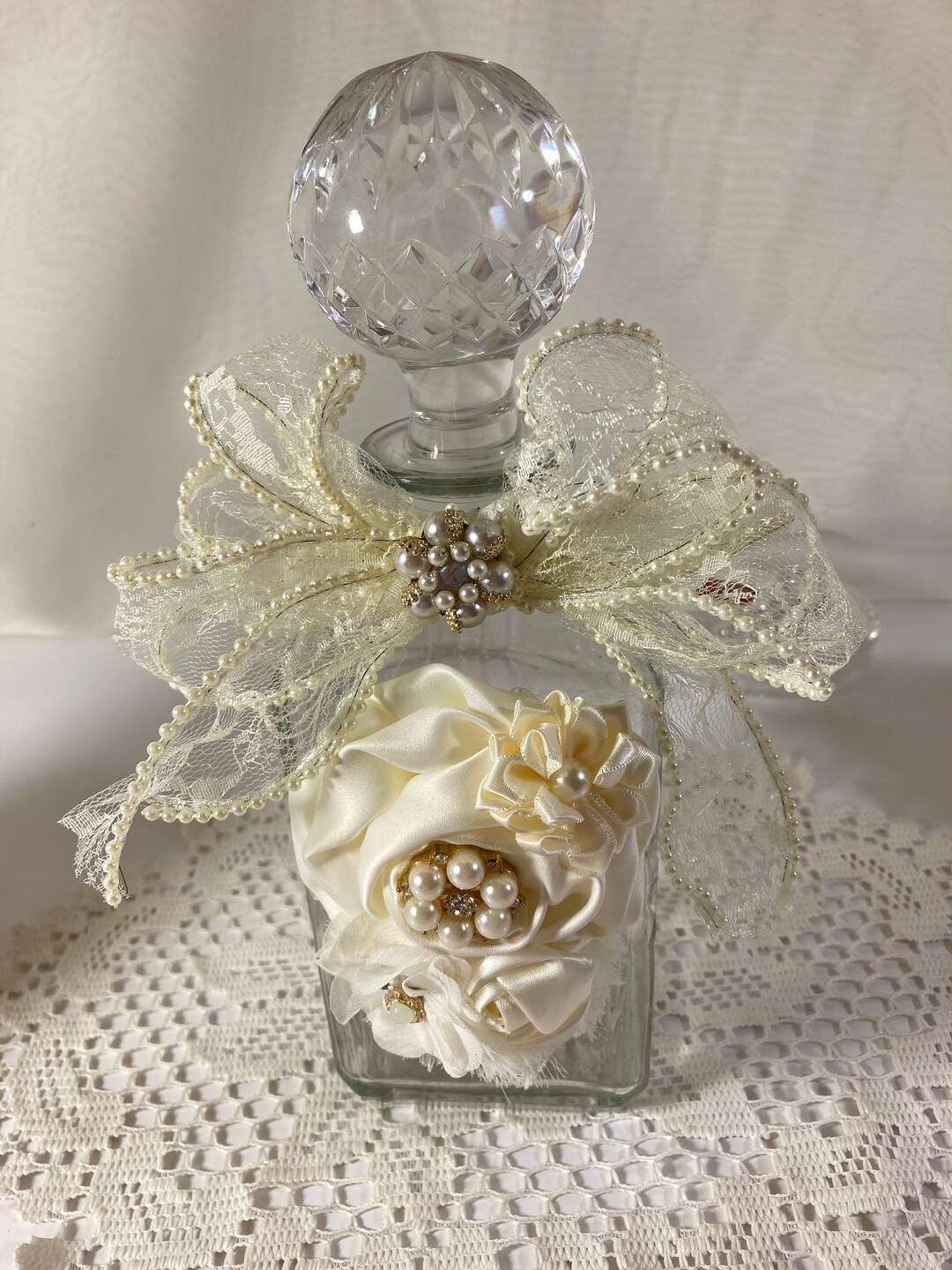 10 X 3 Refillable Cut Glass Bottle & a Lead Crystal Ball Stopper, Lace ...