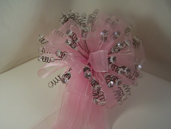 16" Diamanté Bouquet Elegant Pink Sheer Ribbon with O… - Gem