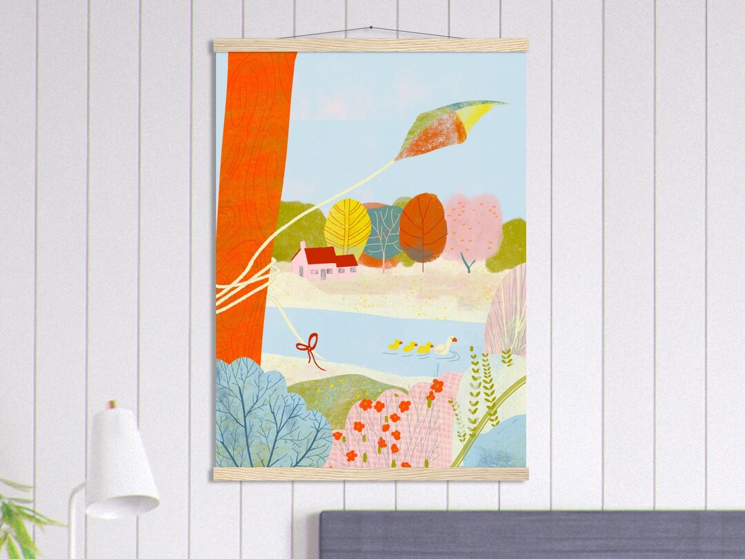 Little Ducks Spring Adventure Wall Art Kite in Wind Poster Cute Childs ...