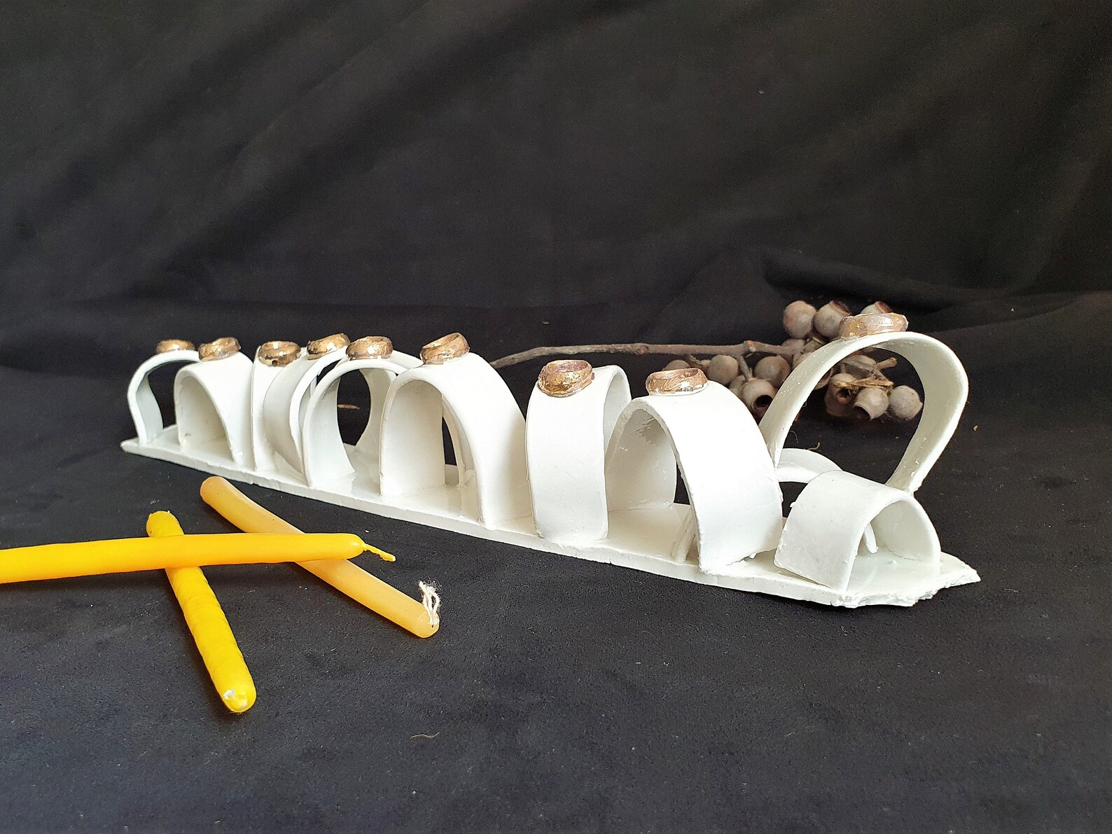 White Porcelain Hanukkah Menorah With Gold Decoration - Etsy