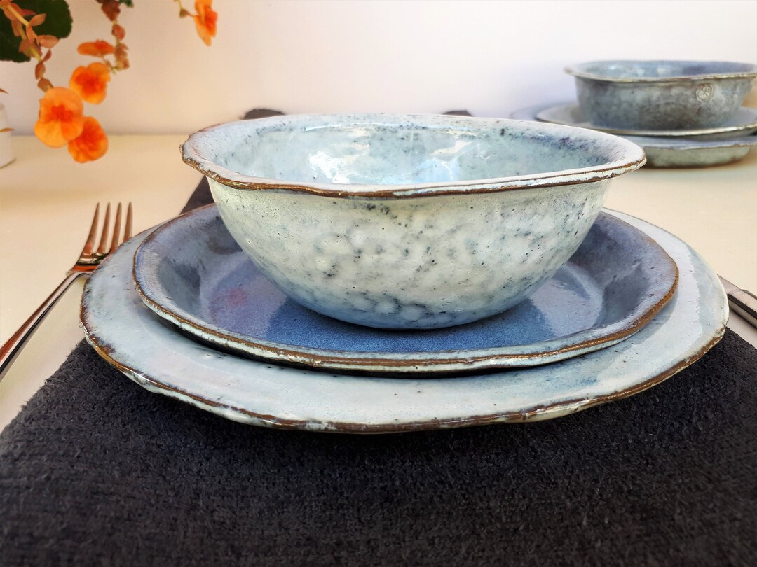 Handmade Dinnerware Set, Blue Stoneware Plates, ISRAEL Ceramics - Etsy