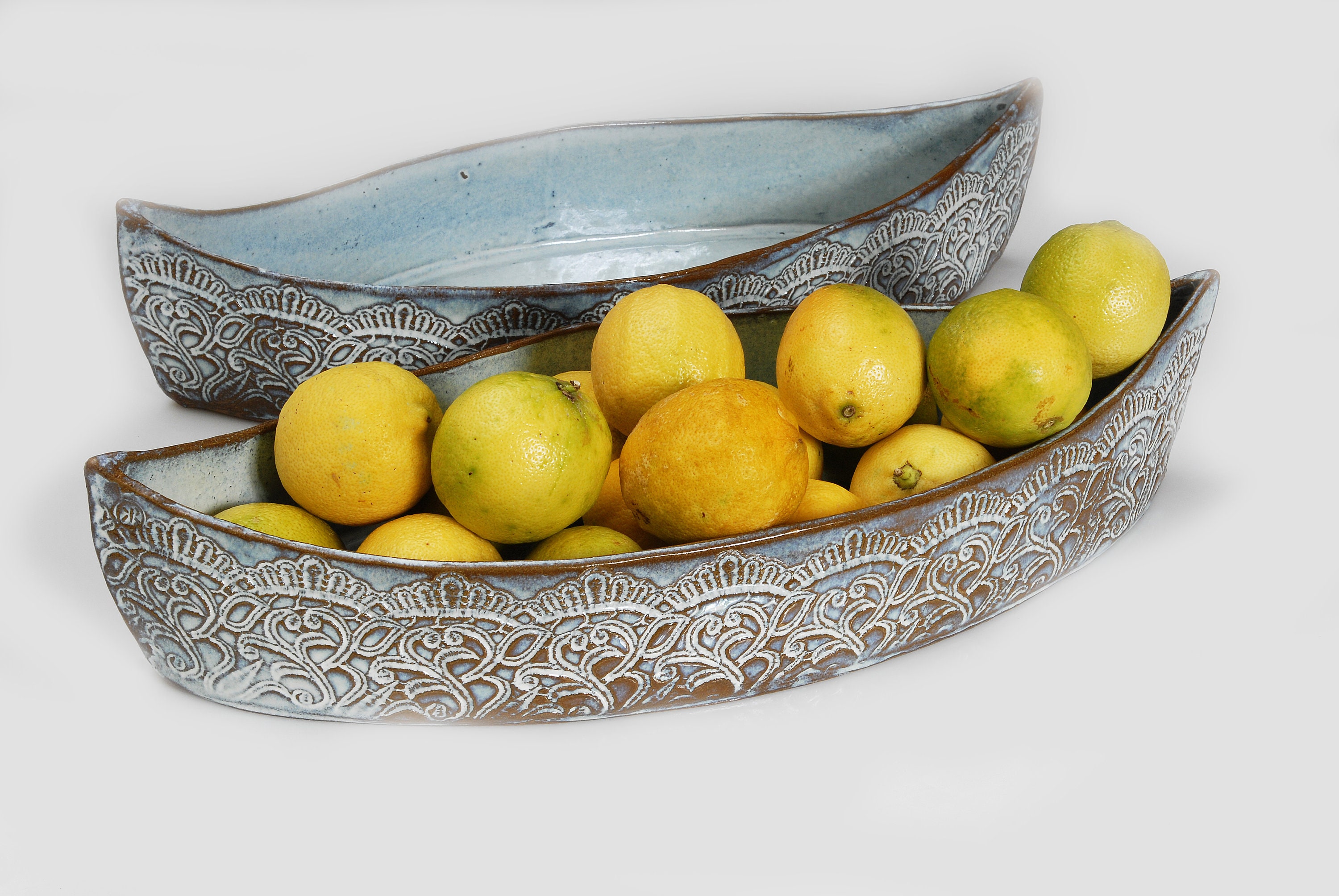 Large Ceramic Boat Bowl – Sky Blue or Almost White | Handmade Rustic ...