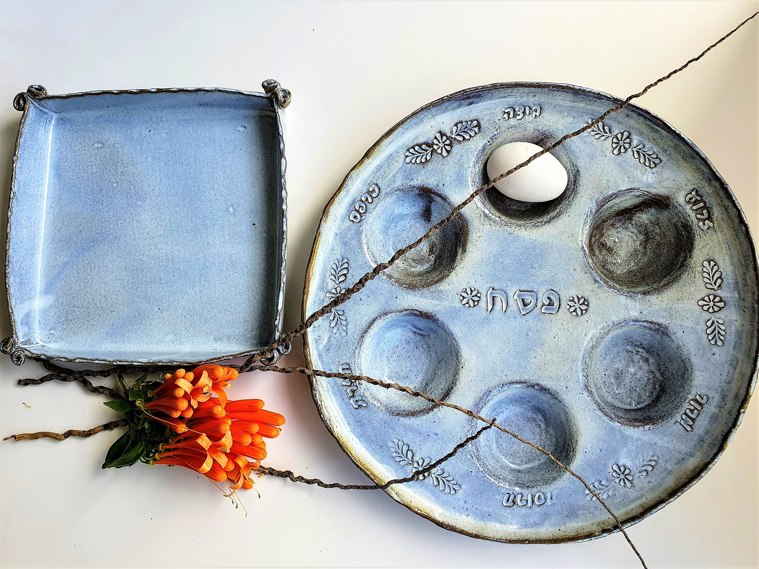 Passover Set Seder and Mazza Tray, Handmade Ceramic in Israel, Express ...