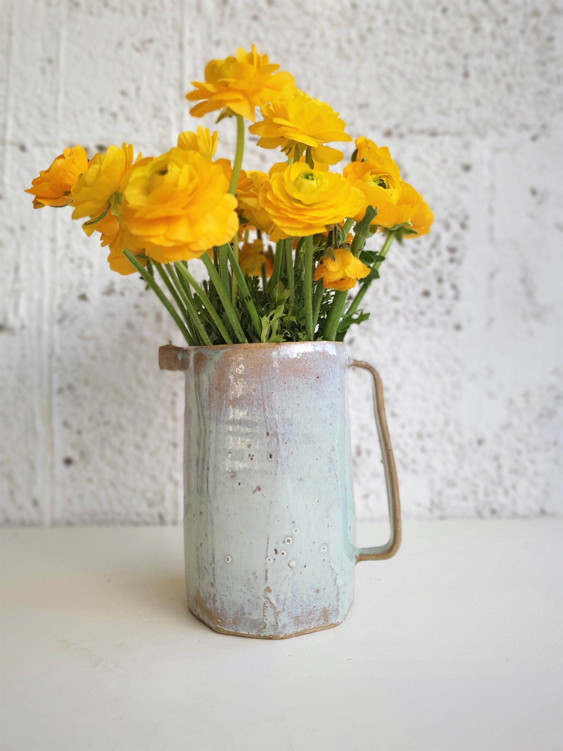 Rustic Ceramic Jug Facetted Farm House Vase - Etsy