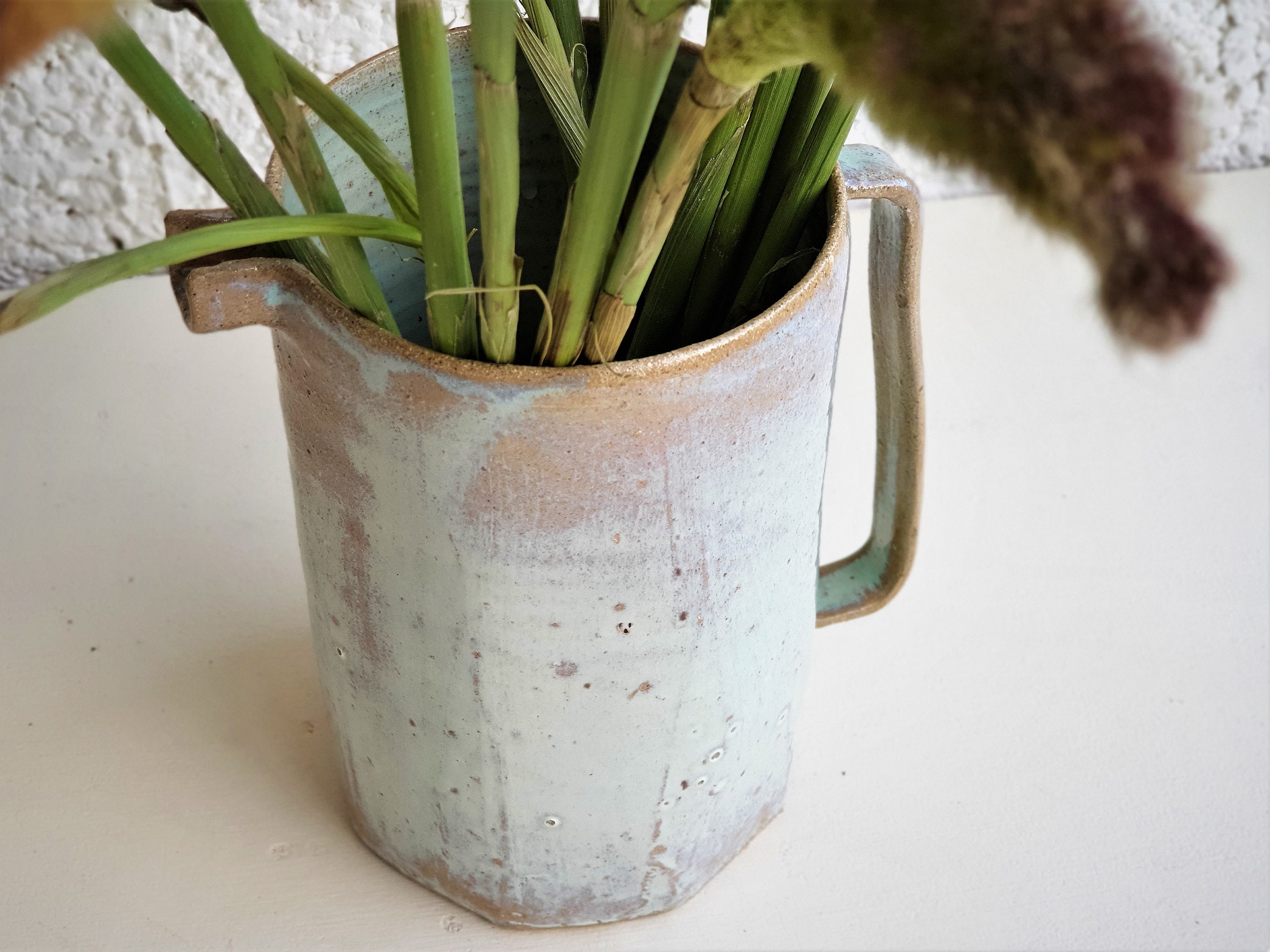 Rustic Ceramic Jug Facetted Farm House Vase - Etsy