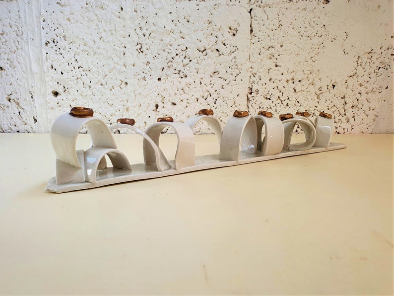 White Porcelain Hanukkah Menorah With Gold Decoration - Etsy