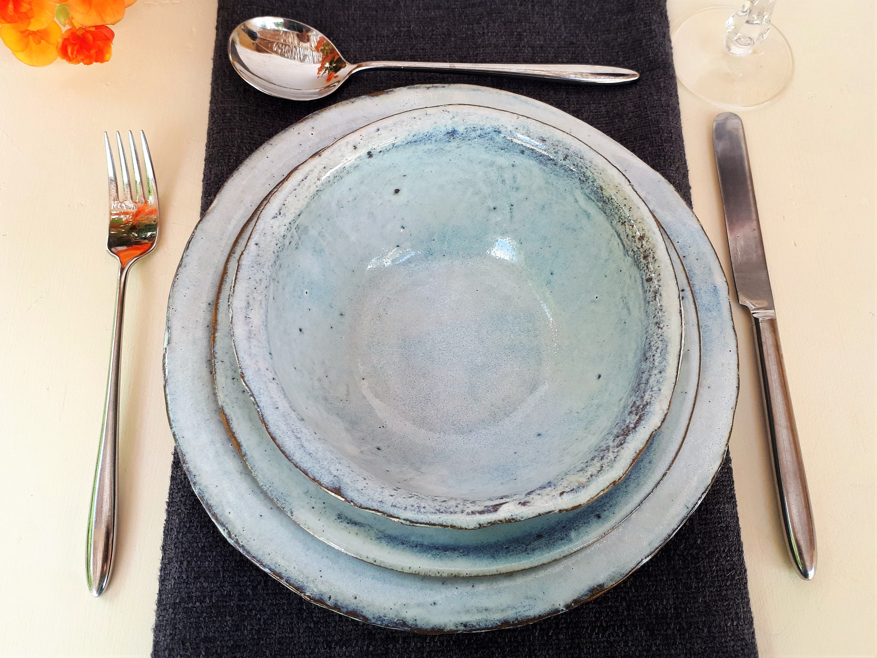 Dinner Set Handmade Blue Plates - Etsy