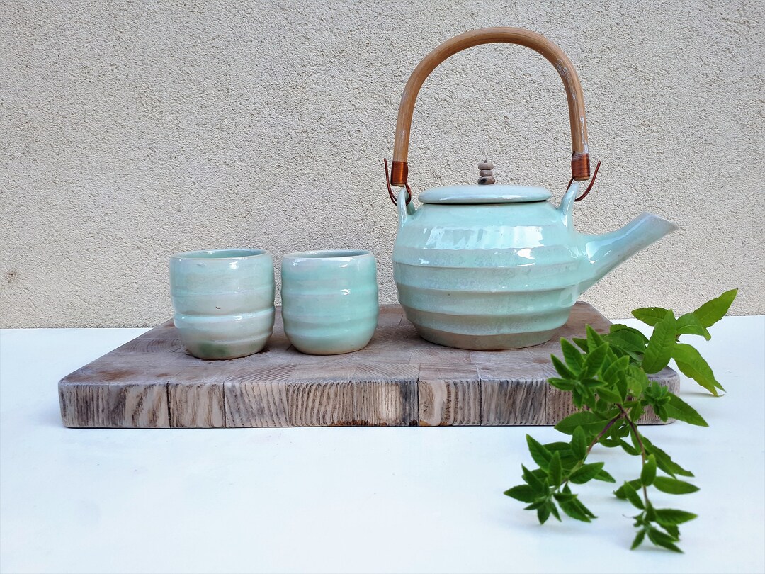 Green Ceramic Teapot With Two Cups, Handmade Israel Ceramic - Etsy