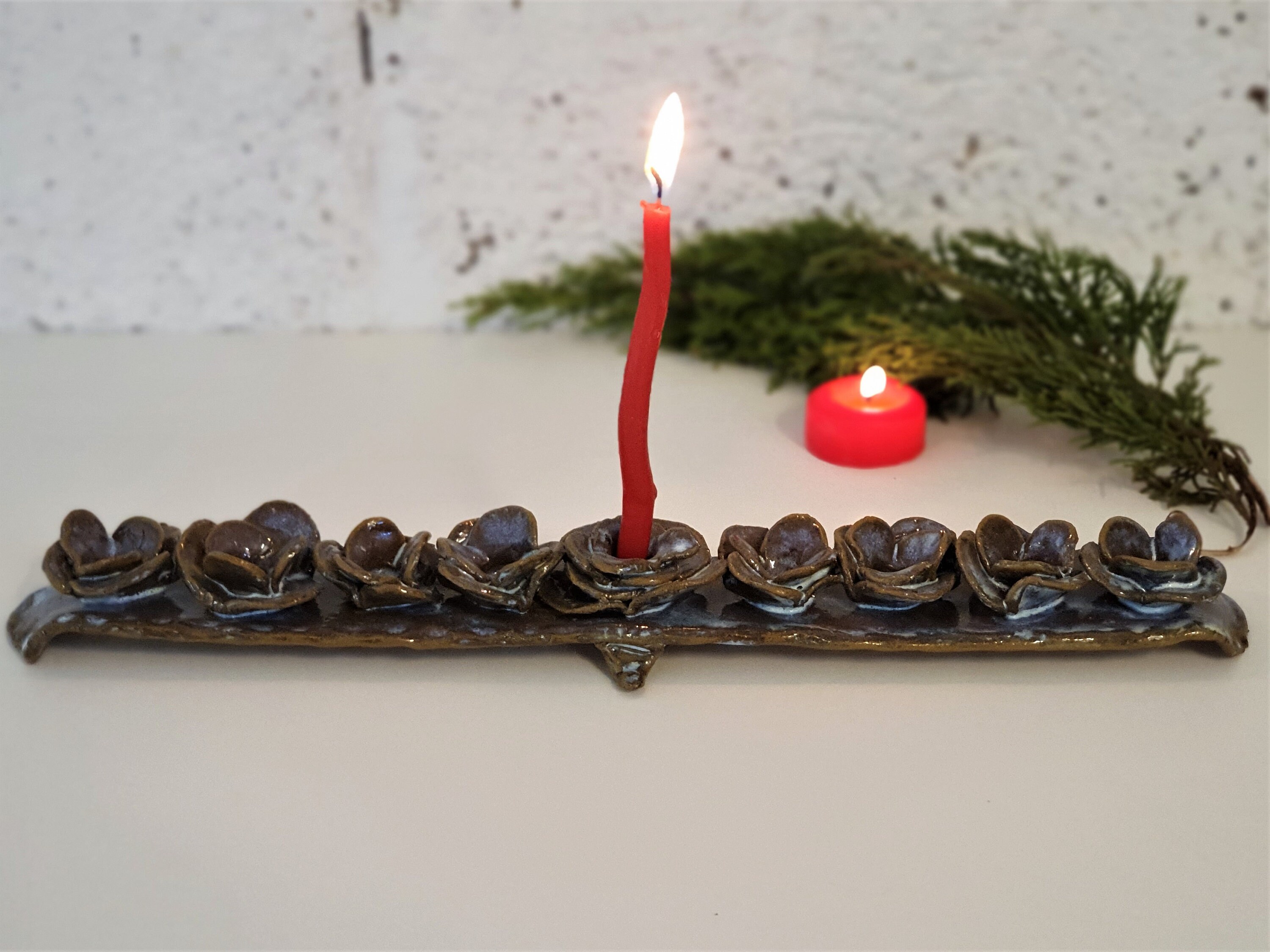 Flower Hanukkah Menorah in Turquoise Blue, Ceramics Made in Israel - Etsy