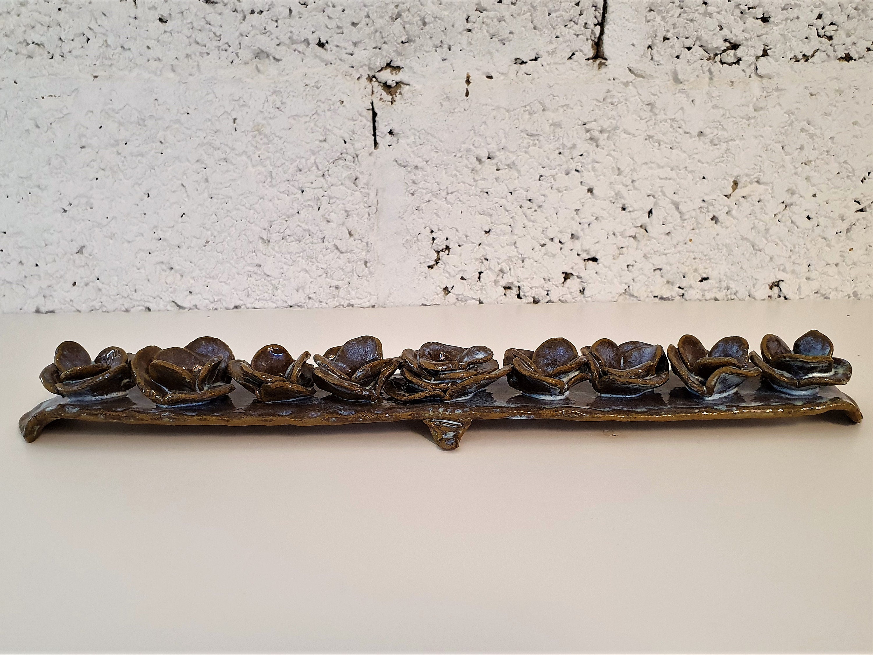 Flower Hanukkah Menorah in Turquoise Blue, Ceramics Made in Israel - Etsy