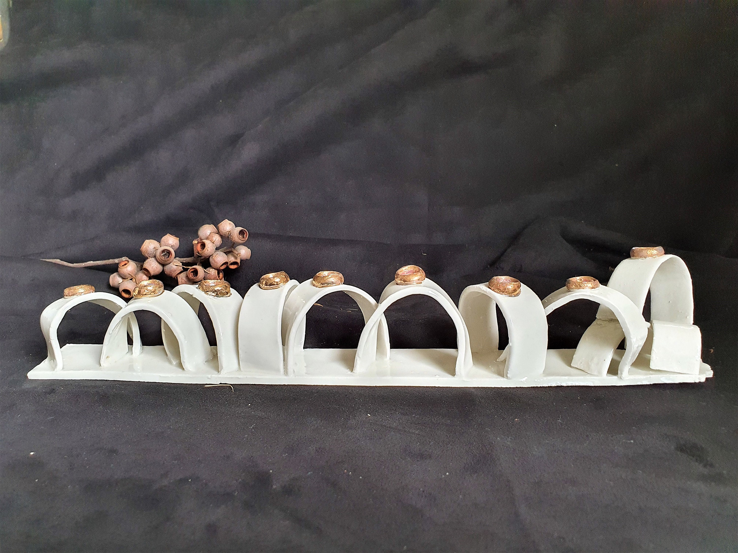 White Porcelain Hanukkah Menorah With Gold Decoration - Etsy