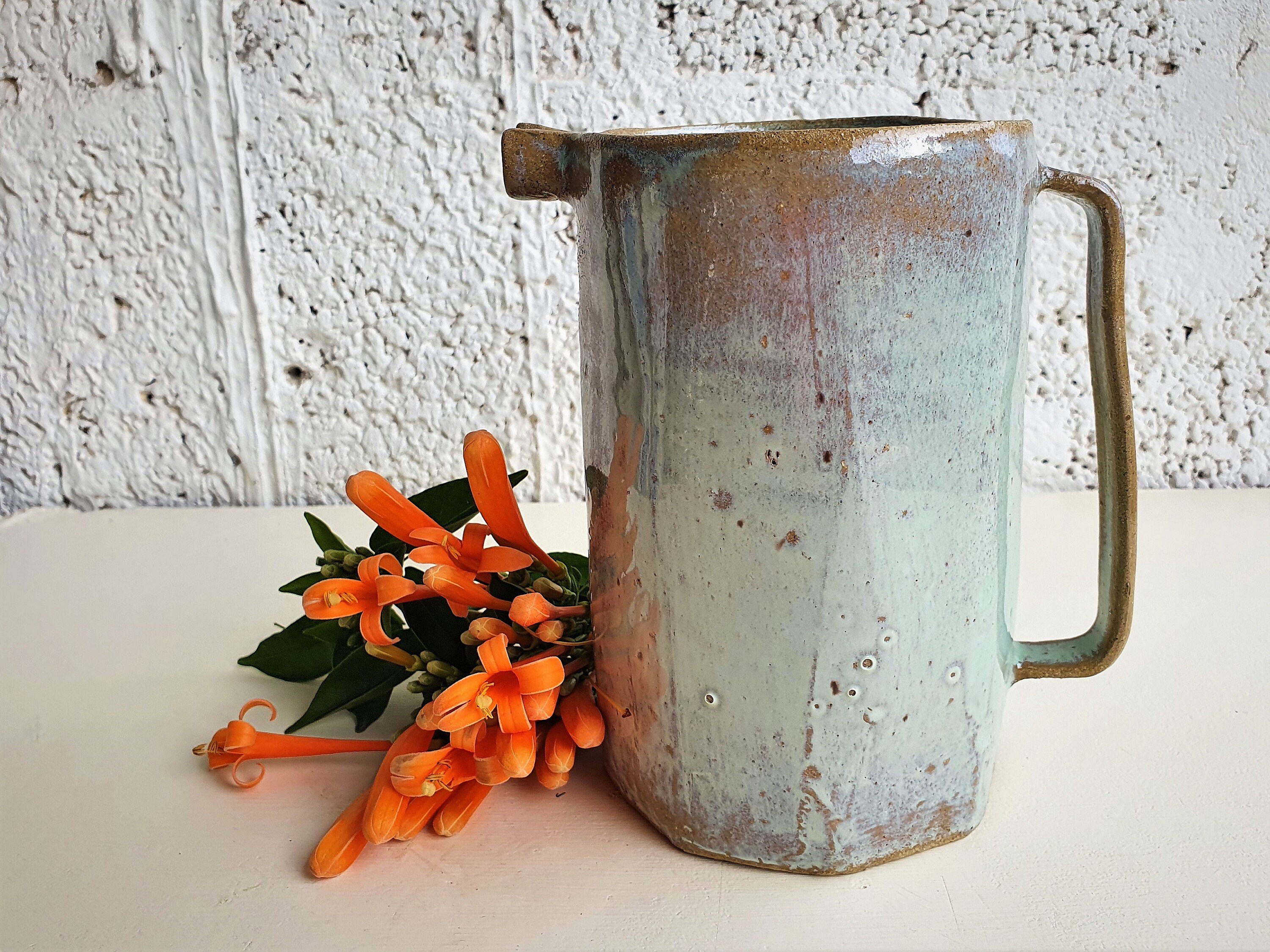 Rustic Ceramic Jug Facetted Farm House Vase - Etsy