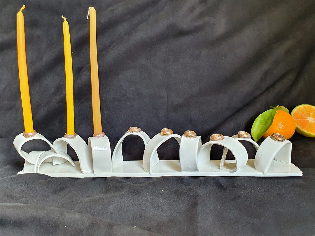 White Porcelain Hanukkah Menorah With Gold Decoration - Etsy