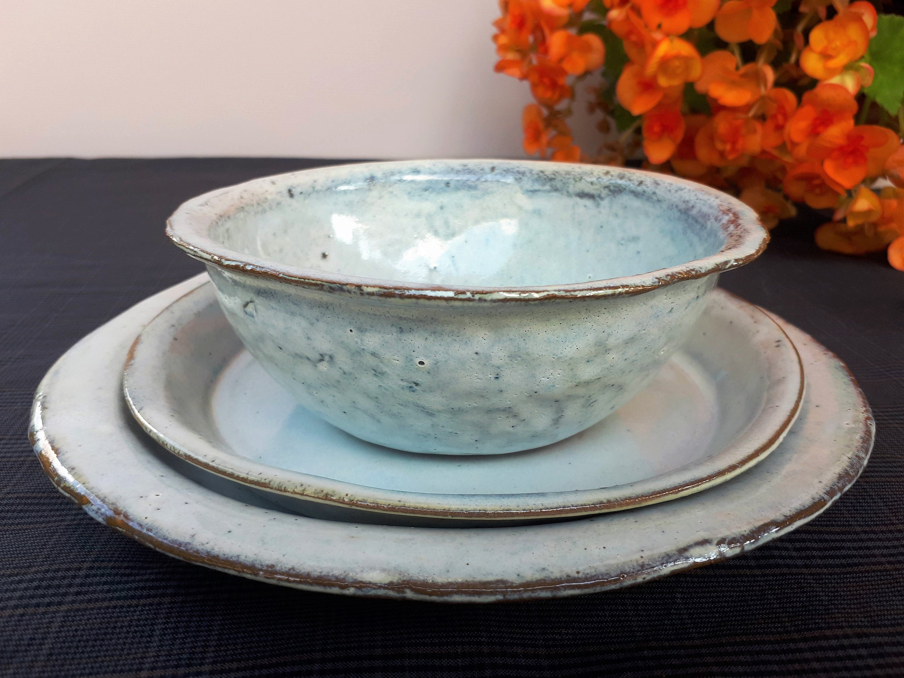 Dinner Set Handmade Blue Plates - Etsy