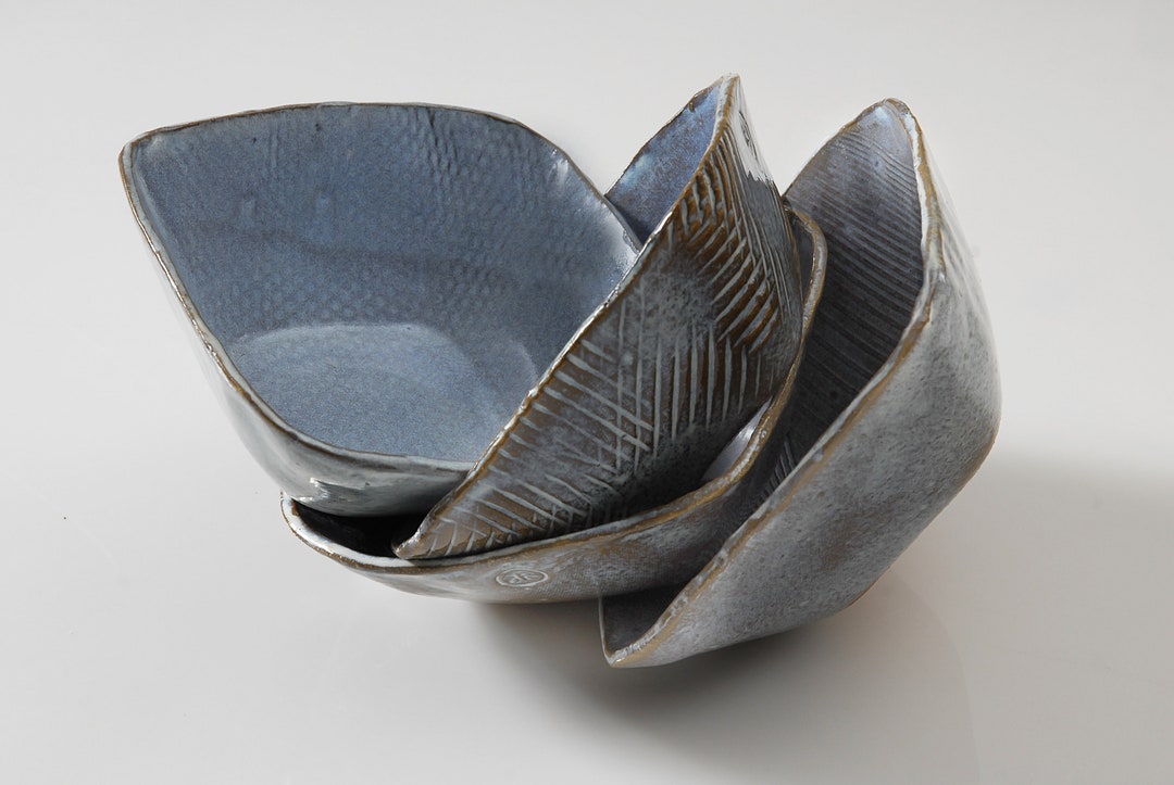 4 BLUE Ceramic Bowls, HAND Made in ISRAEL - Etsy