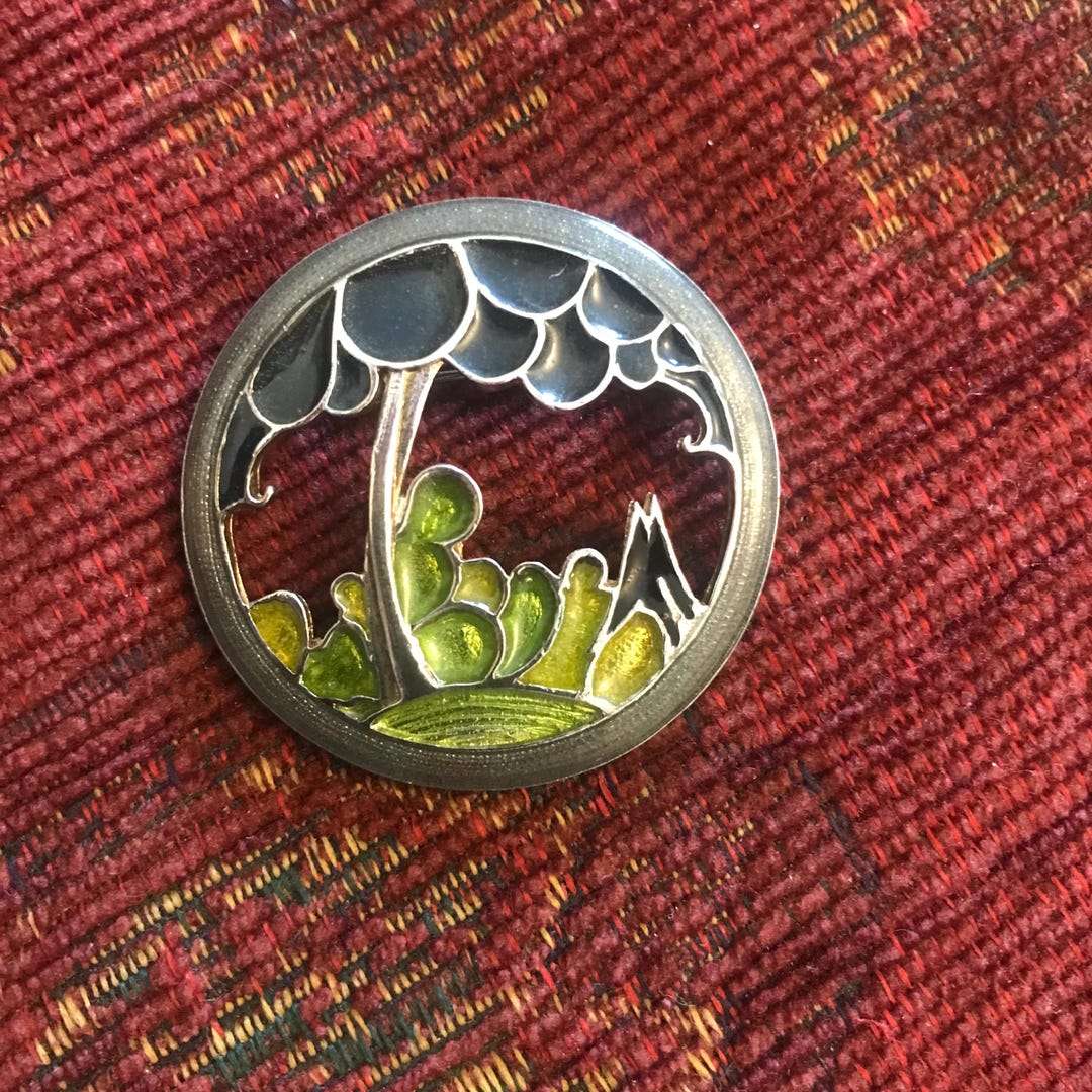 Clarice Cliff Style Brooch Silver Plated With Enamel Trees by Past ...
