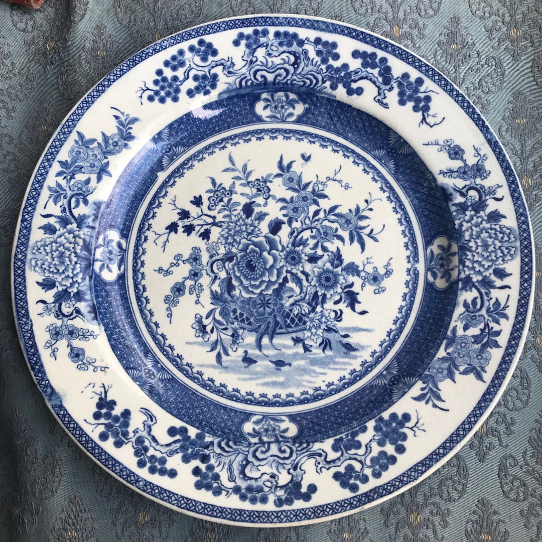 Antique Minton ' Basket of Flowers ' C.1810 Pearl Ware Blue and White ...