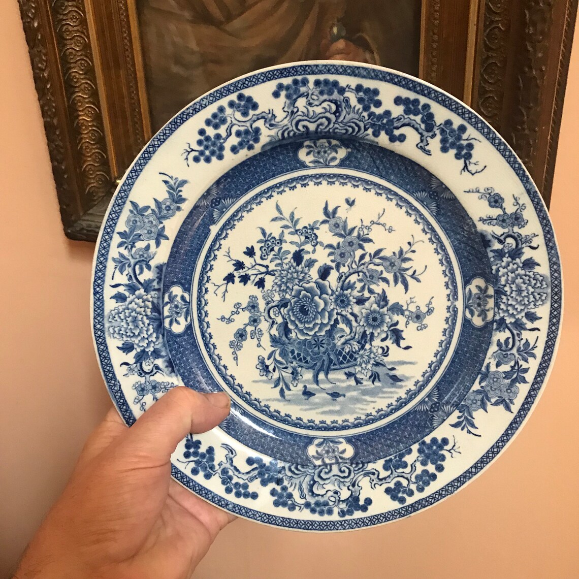 Antique Minton ' Basket of Flowers ' C.1810 Pearl Ware Blue and White ...