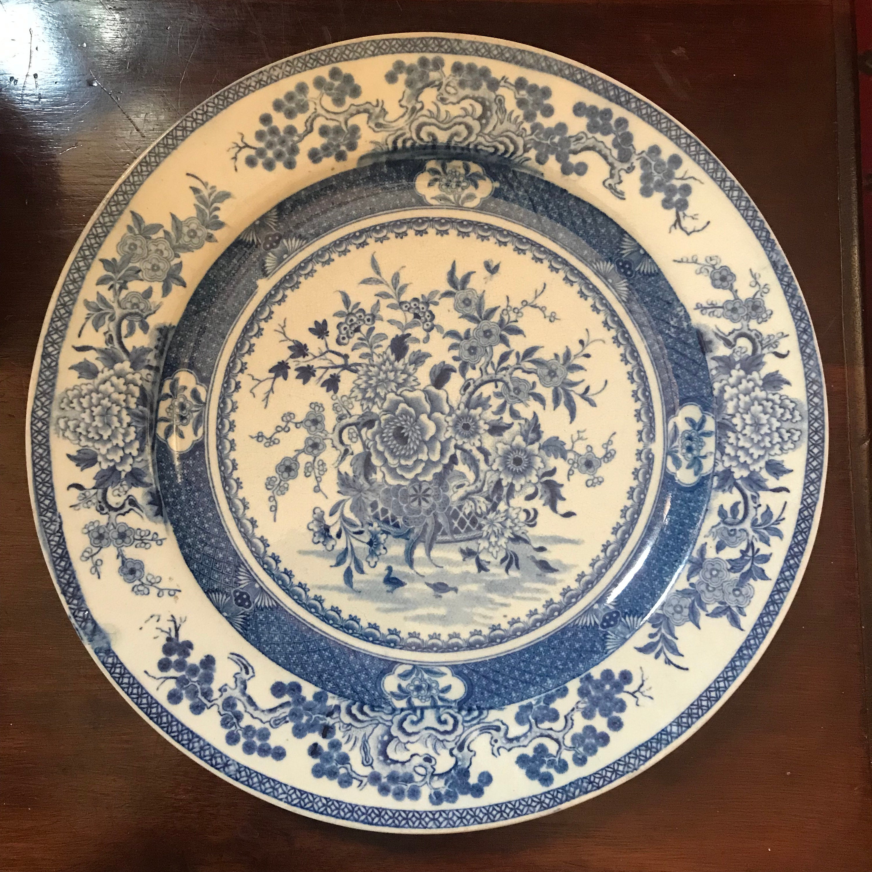 Antique Minton ' Basket of Flowers ' C.1810 Pearl Ware Blue and White ...